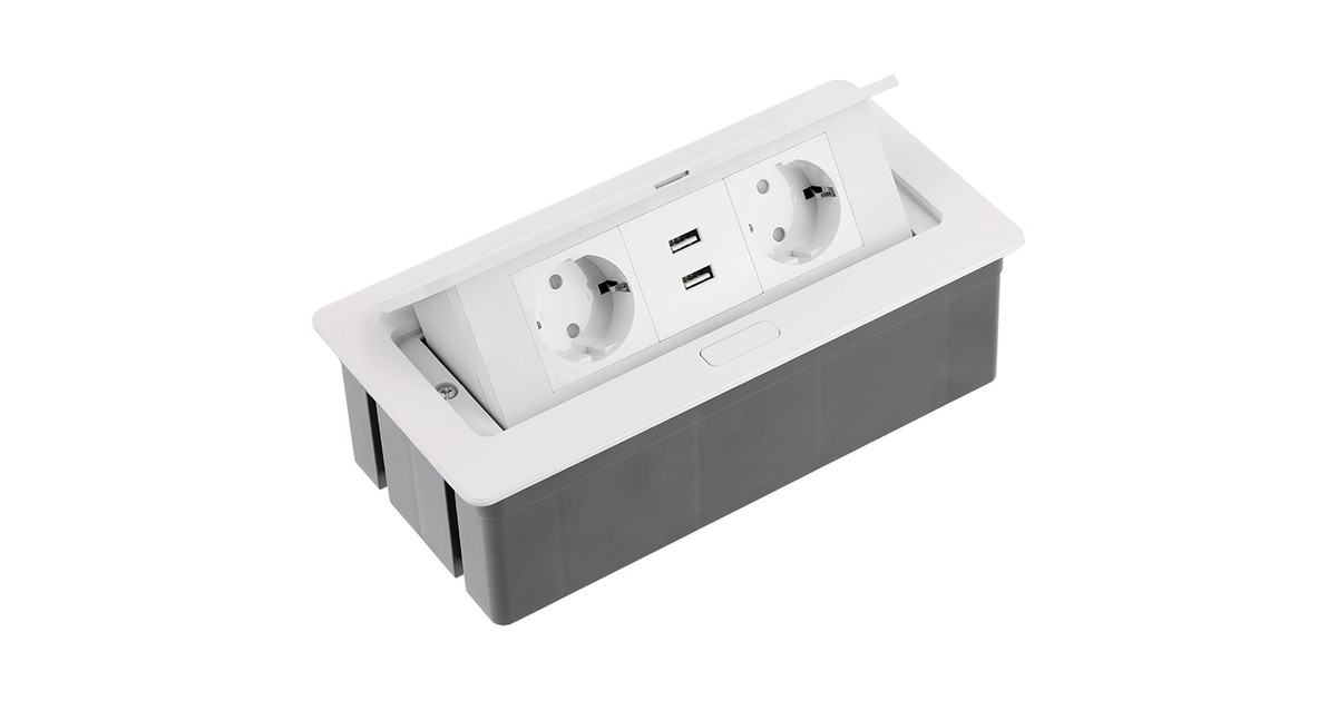 Konnektor, pultba süllyeszthető, fekvő, SOFT, 2x dugalj,2x USB 2A, 1,5 ...